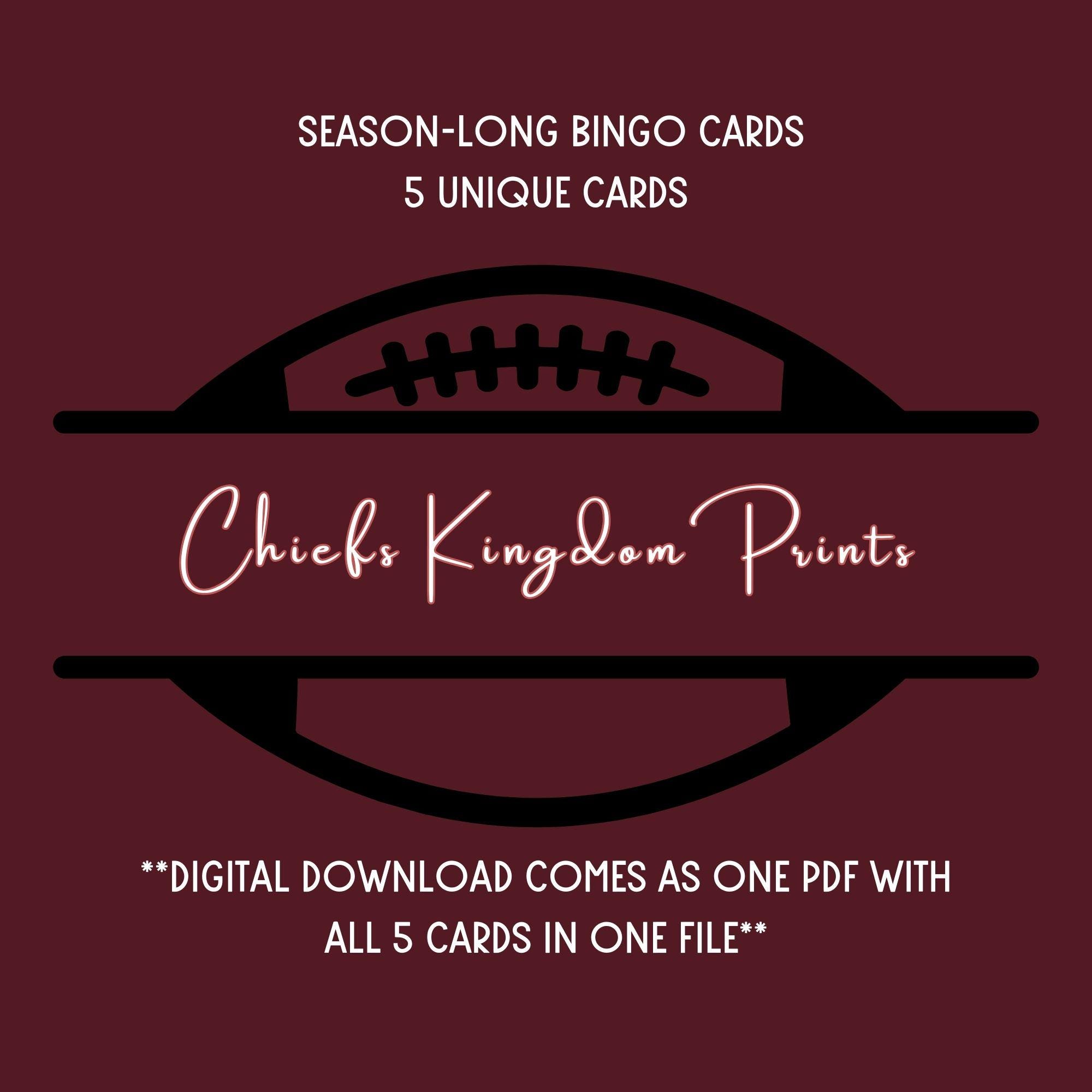 Set of 5 Kansas City Chiefs Bingo Cards - 2024 NFL Season Game Day ...