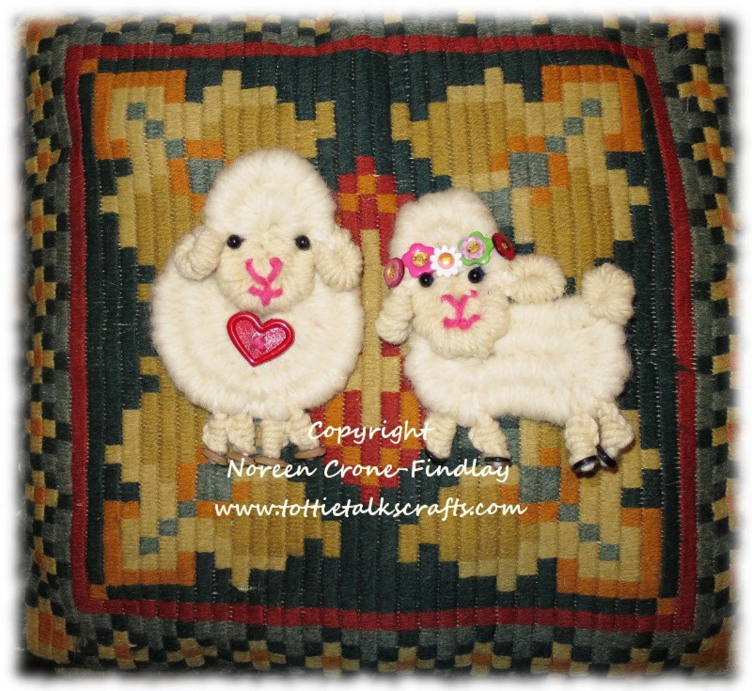 Whimsical Folkloric Sheep Pattern Woven on Weaving Sticks or Peg Looms ...