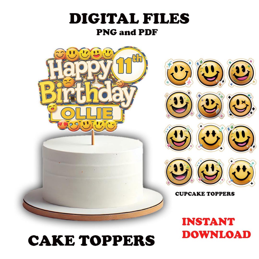 Smiley Printable Cake Topper | Birthday Cake Topper Digital File ...