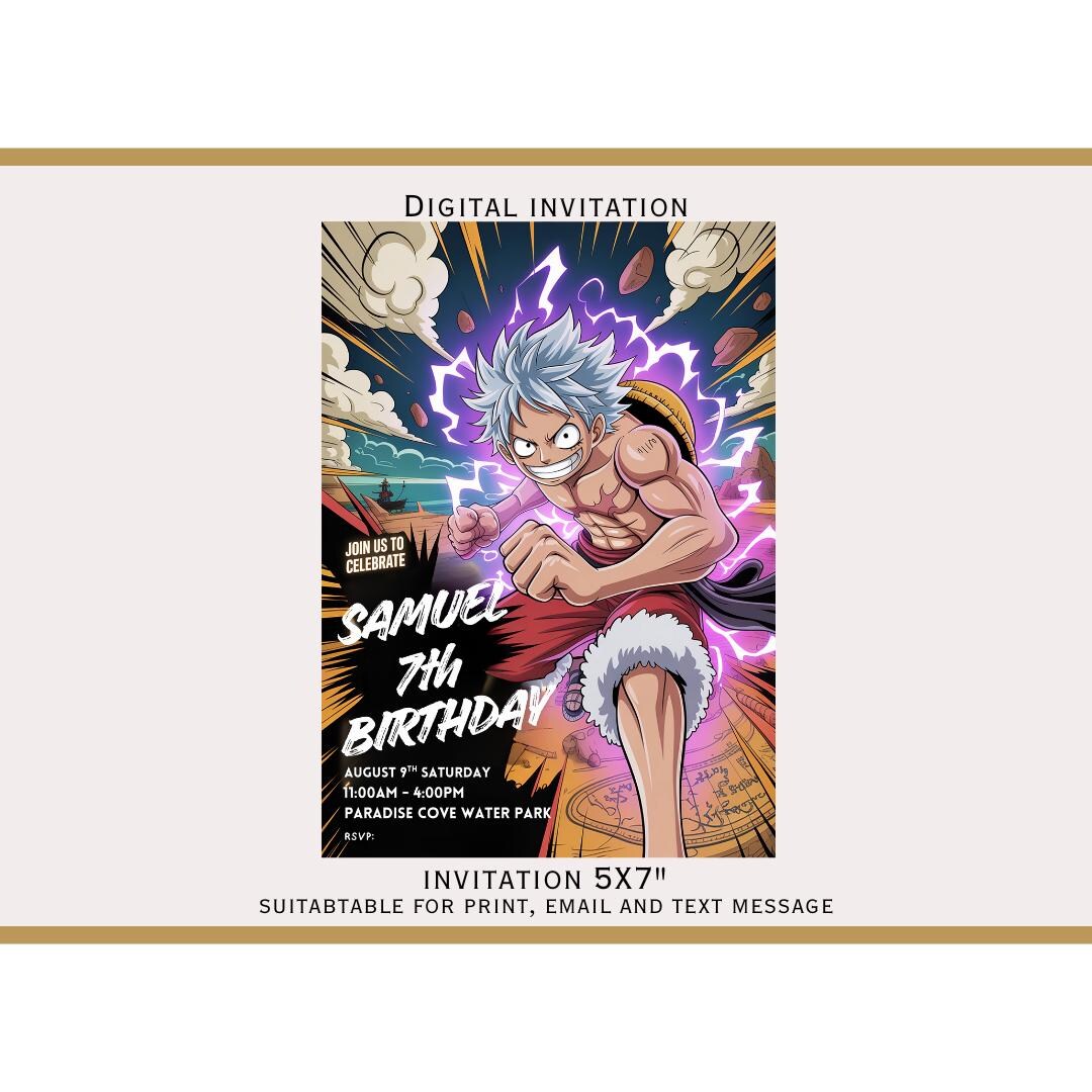 One Piece Birthday Invitation: Luffy Gear 5 (digital Download, 5x7 in ...