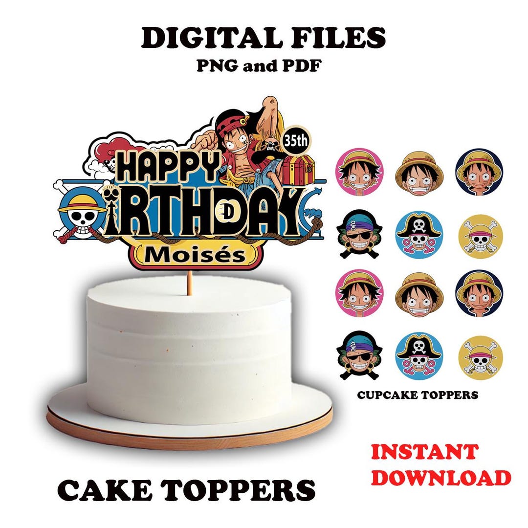 One Piece Cake Topper Printable Custom Name Birthday PDF PNG - Etsy