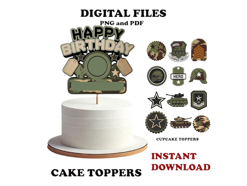 Military Customizable Printable Cake Topper | Birthday Cake Topper ...