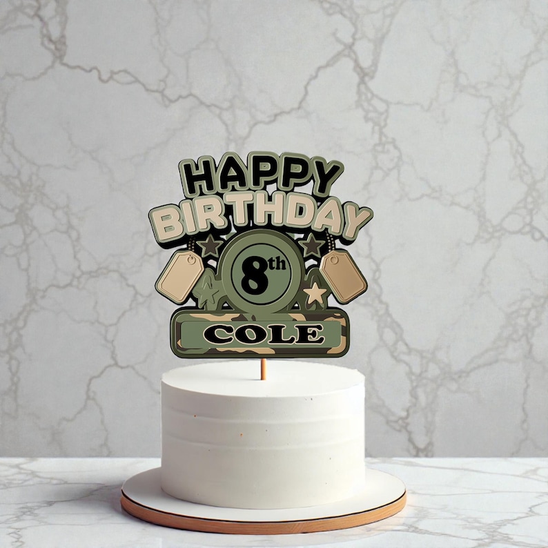 Military Cake Topper Printable, Camo Birthday Decor, Custom Name & Age ...