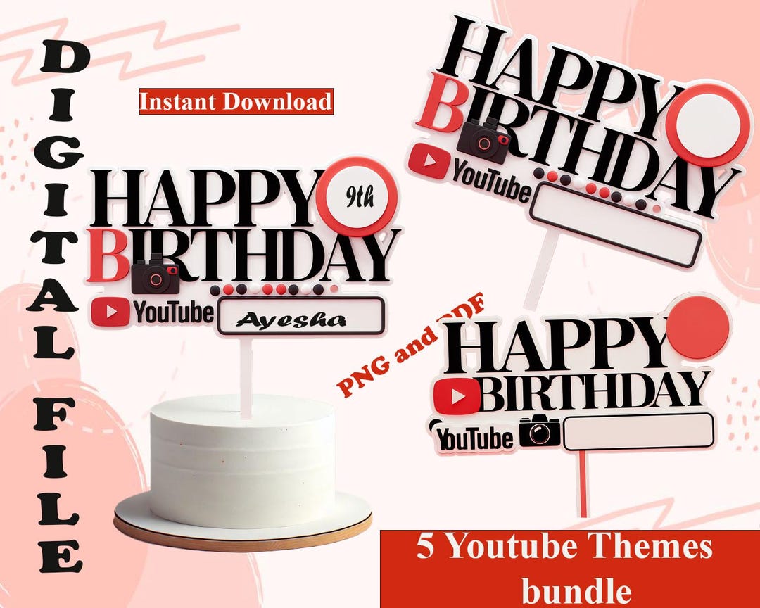 5 Digital Customized/editable Cake Topper Design Personalized Printable ...