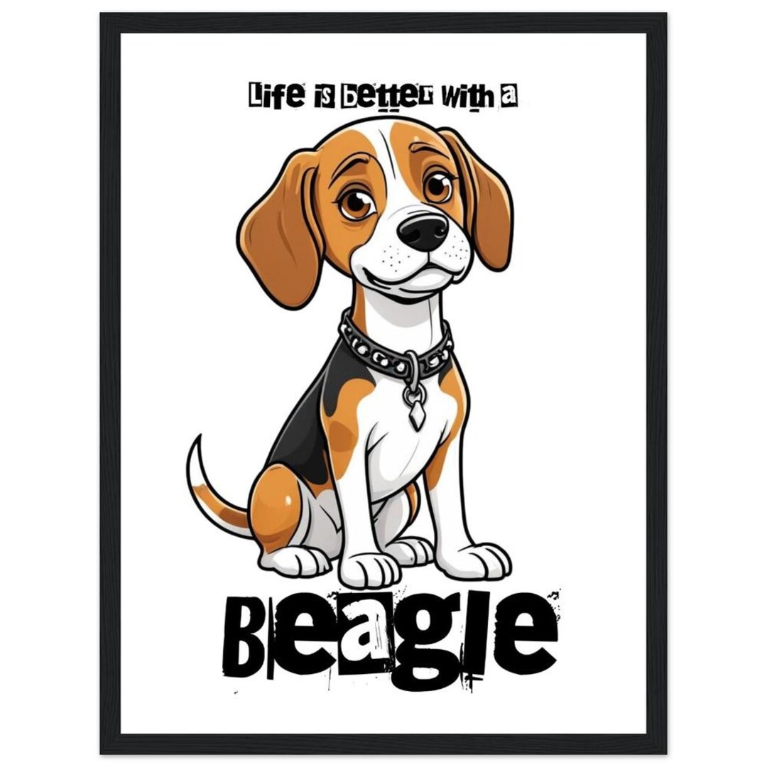 Cute Punk Beagle Picture on Premium Matte Paper Wooden Framed Poster ...