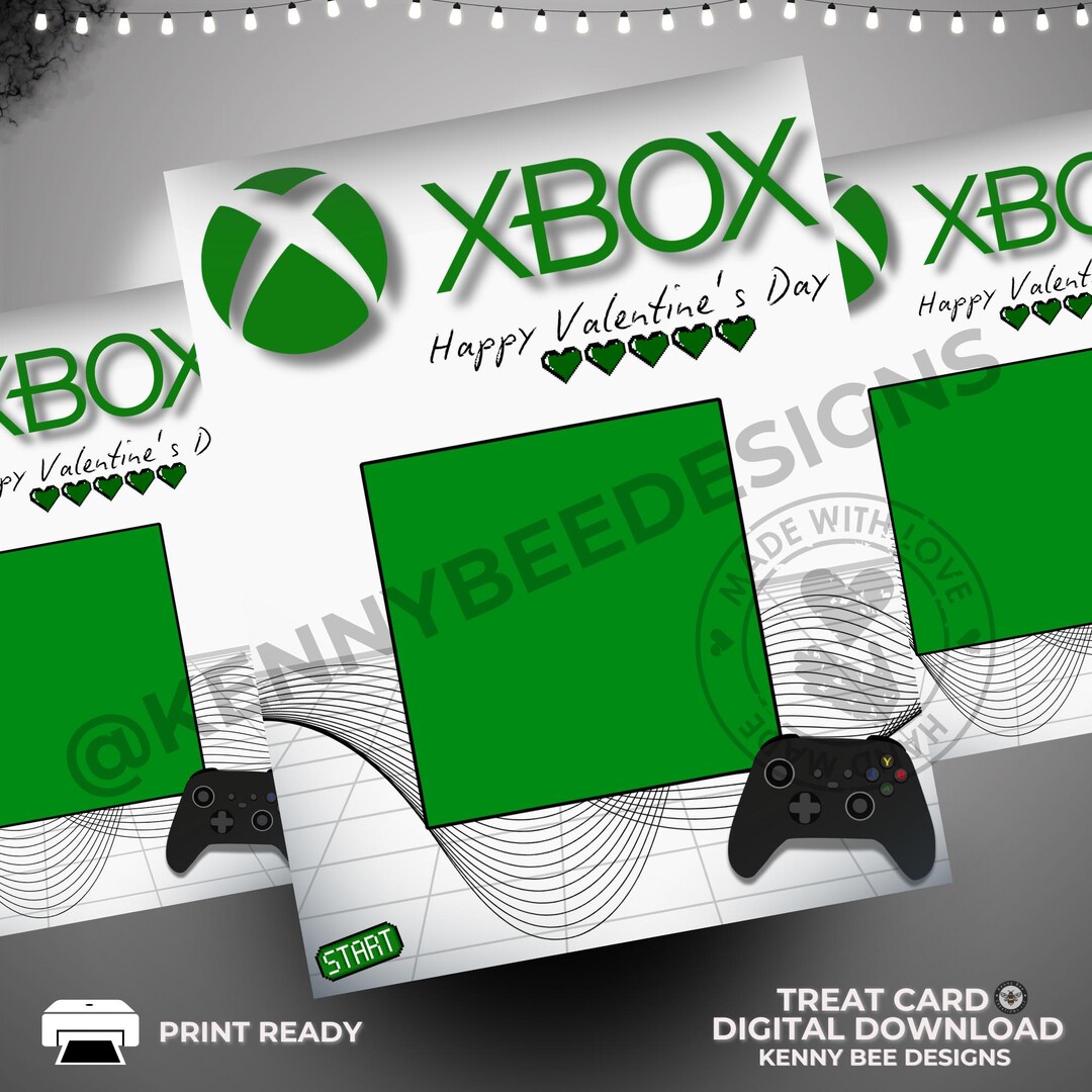 Xbox White & Green Jumbo Valentine Card Digital Designs 2 Variations ...