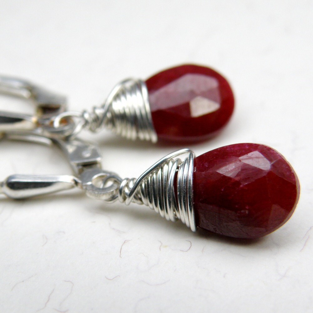 Natural Ruby Earrings Sterling Silver Red Gemstone Earrings - Etsy