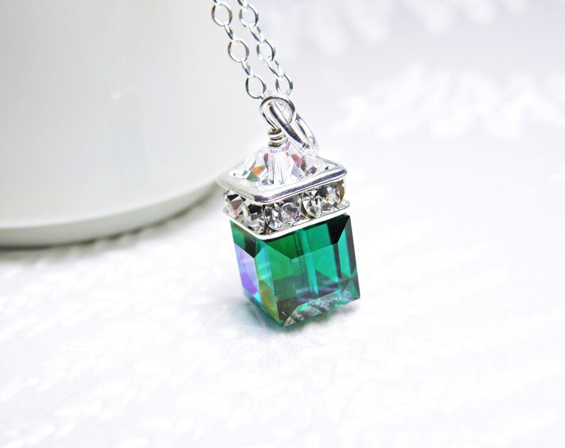 Emerald Crystal Jewelry Set, Green Cube Crystal Sterling Silver ...