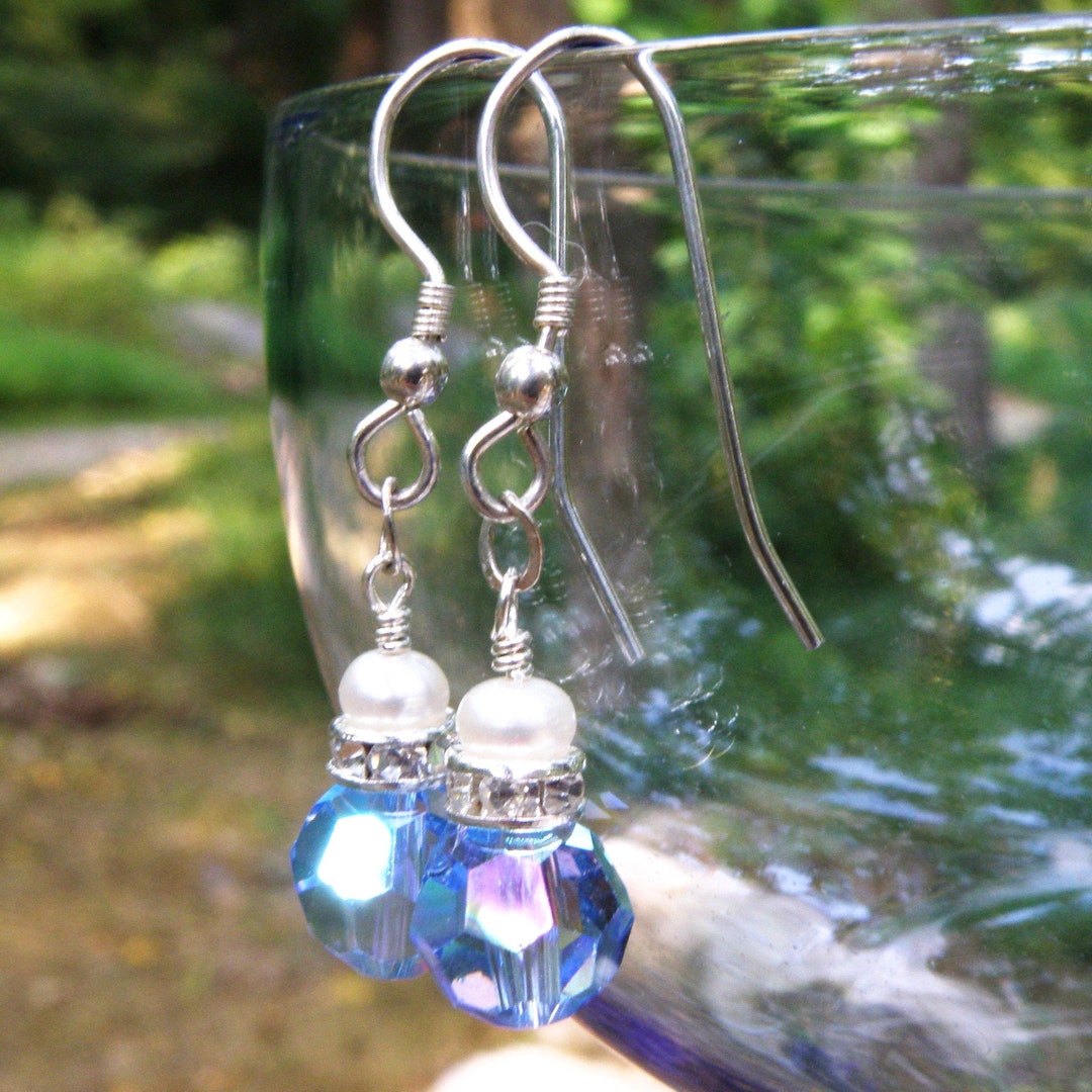 Light Blue Crystal Earrings Sterling Silver Light Sapphire - Etsy