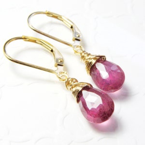 Natural Pink Ruby Earrings 14k Gold Filled Pink Sapphire - Etsy