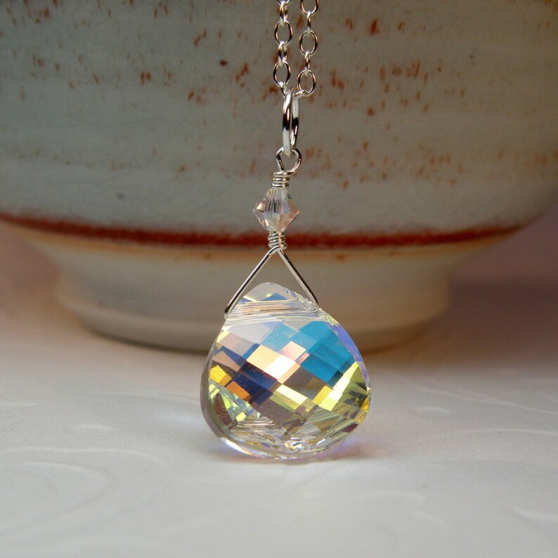 Swarovski Crystal Teardrop Necklace Sterling Silver Clear - Etsy