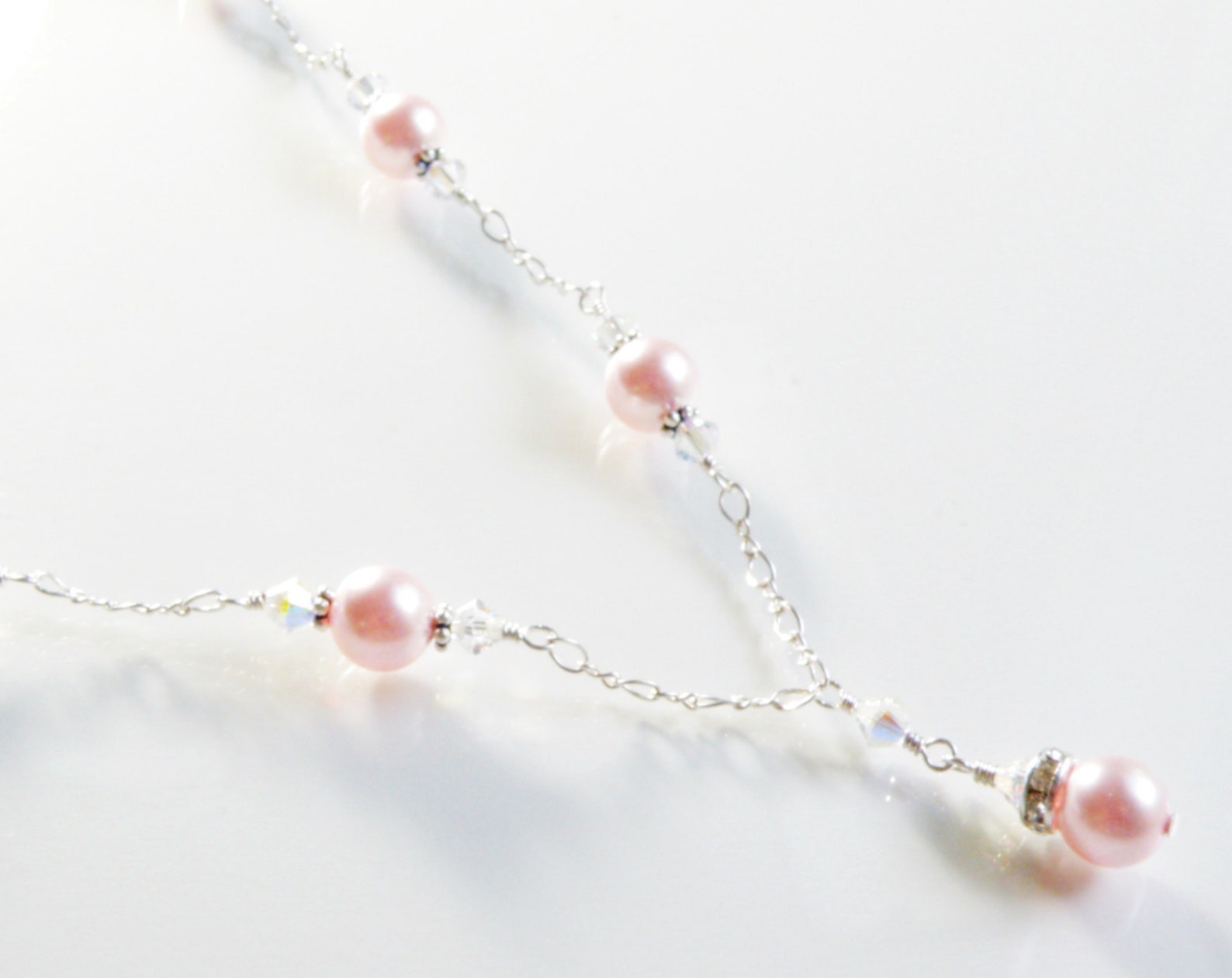 Pink Pearl Necklace, Sterling Silver Chain, Wire Wrapped Blush Pearls ...