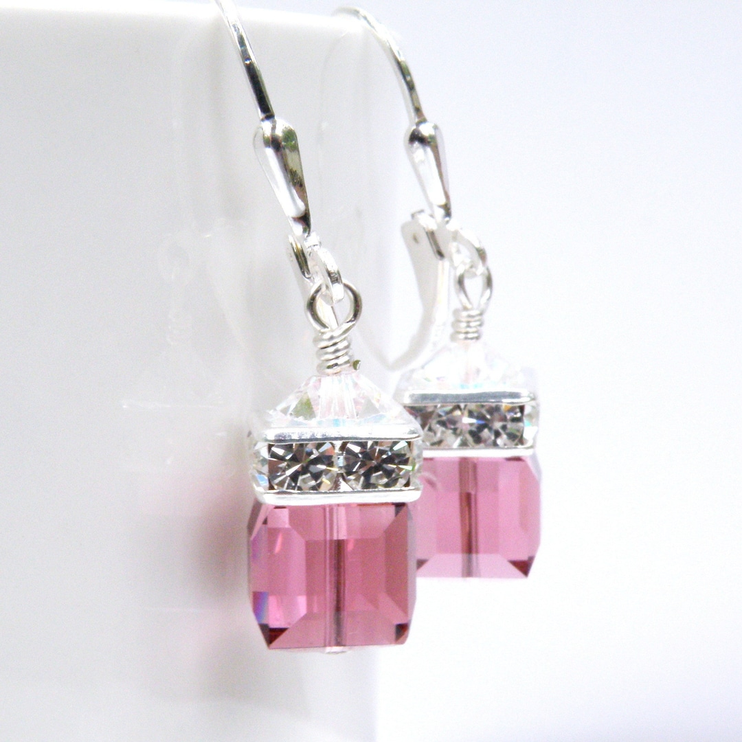 Dusty Rose Crystal Dangle Earrings, Pink Tourmaline Swarovski Crystal ...