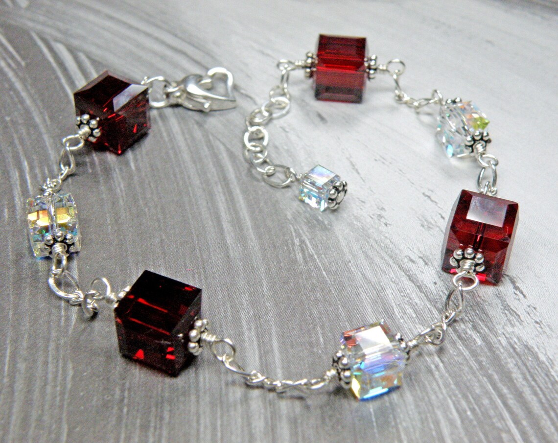 Garnet Red Crystal Bracelet Sterling Silver or Gold Filled | Etsy