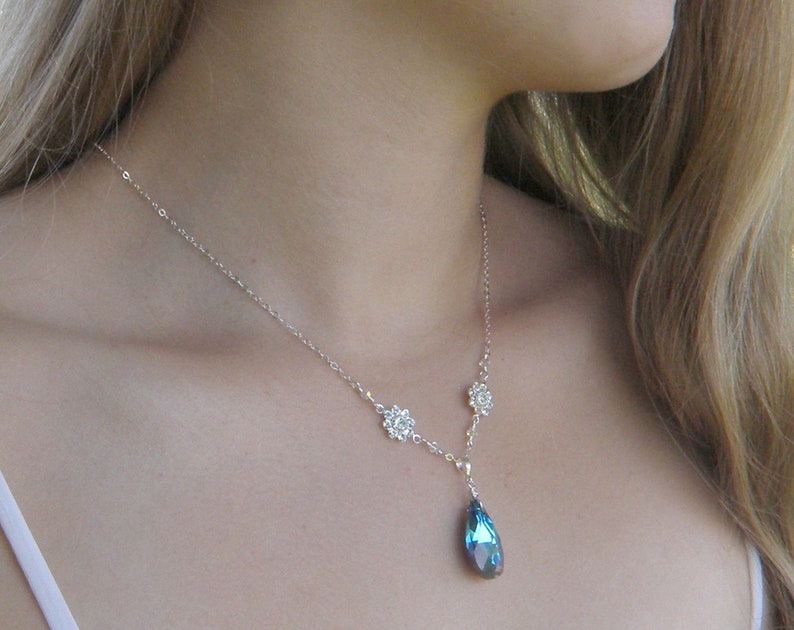 Teal Blue Teardrop Necklace Set Sterling Silver Swarovski - Etsy