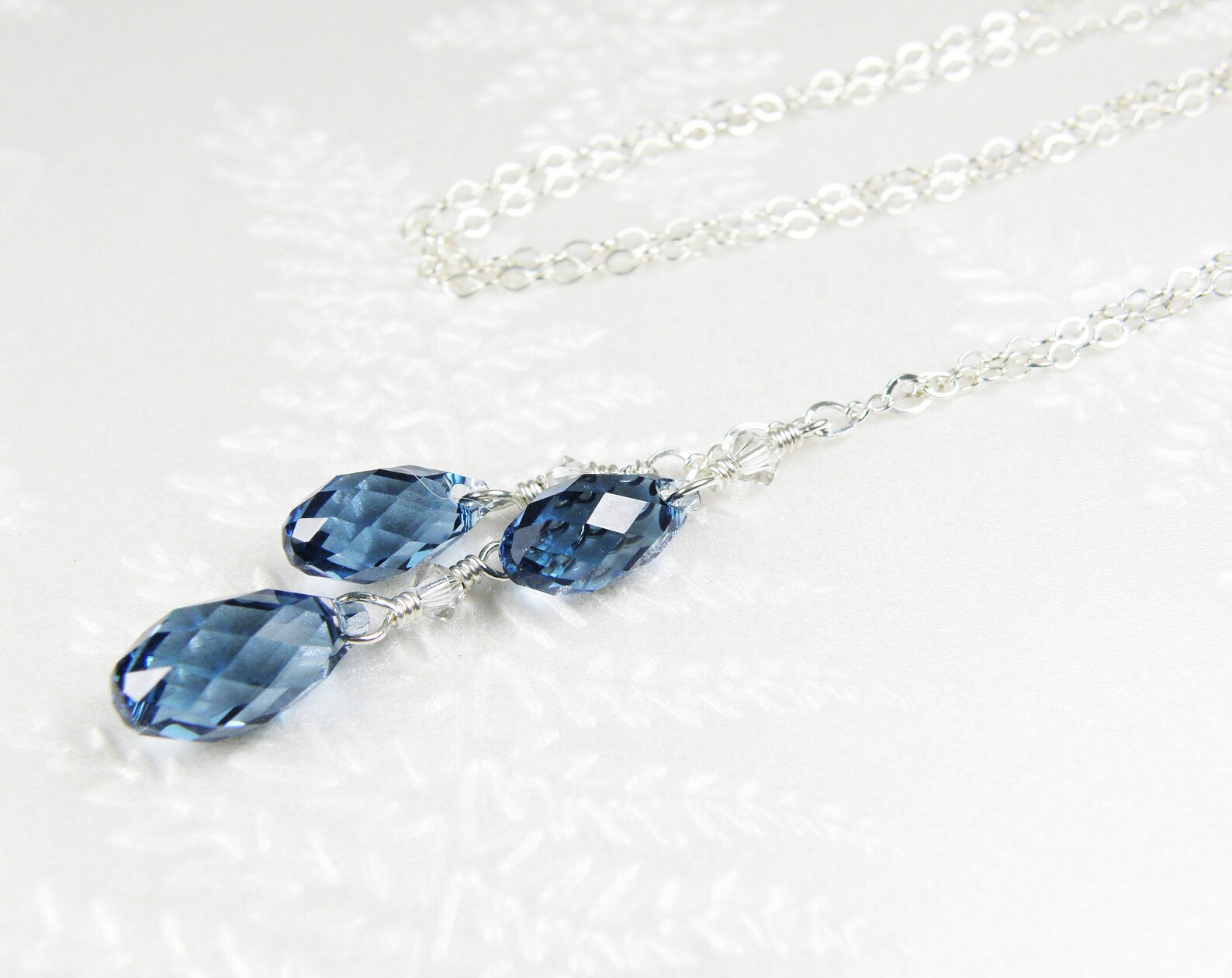 Sapphire Blue Swarovski Necklace, Triple Teardrop Crystal Pendant ...
