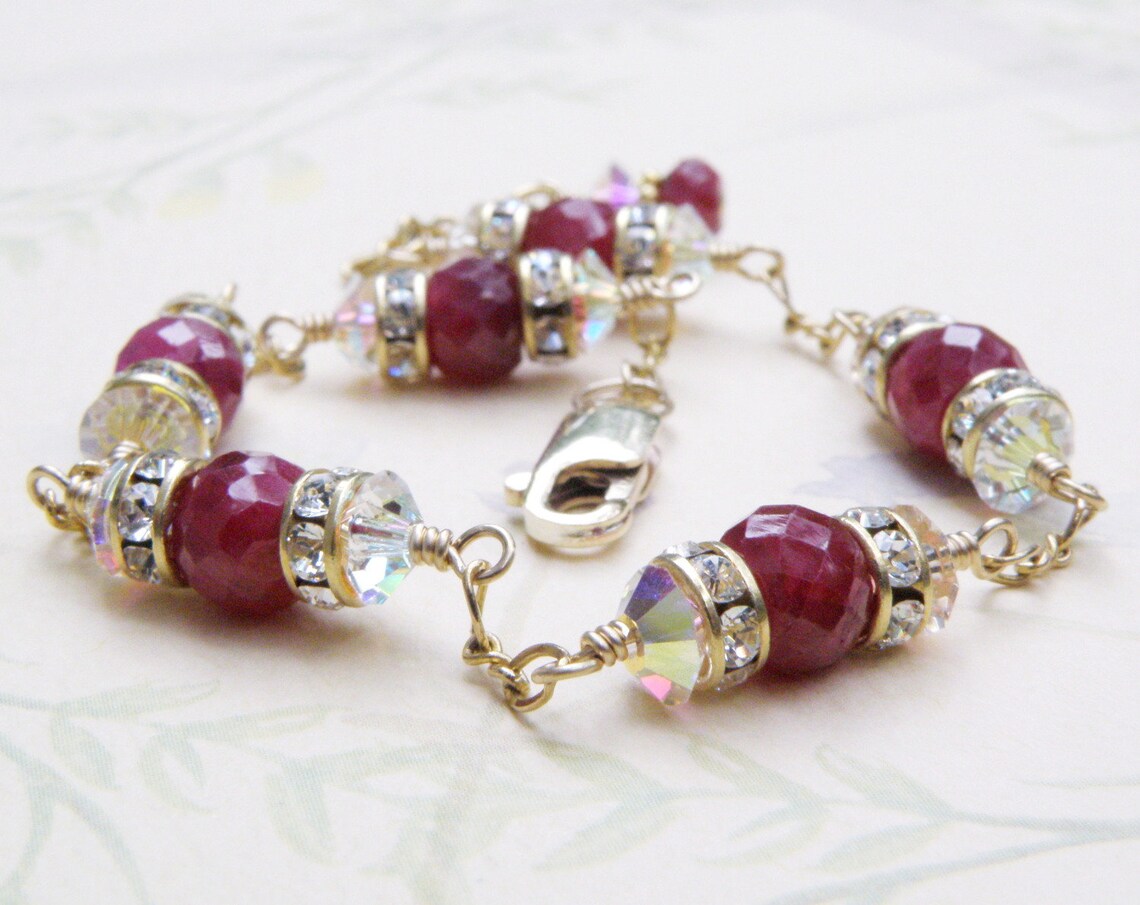 Very Sparkly Ruby Gemstone Bracelet Gold or Silver Swarovski - Etsy