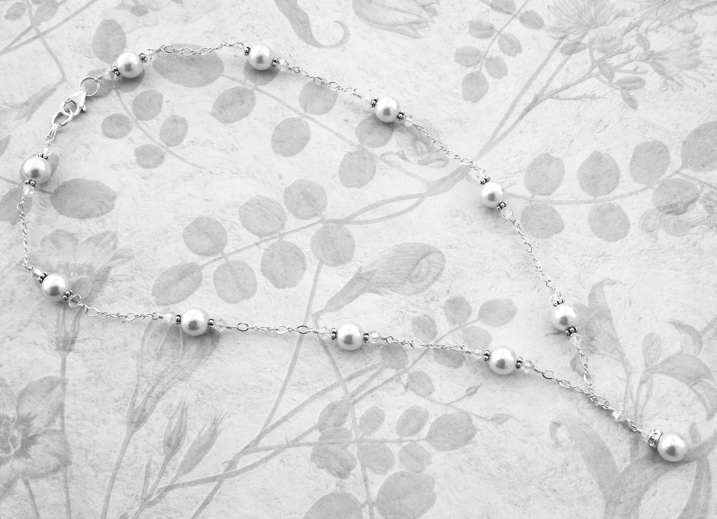 Pink Pearl Necklace, Sterling Silver Chain, Wire Wrapped Blush Pearls ...