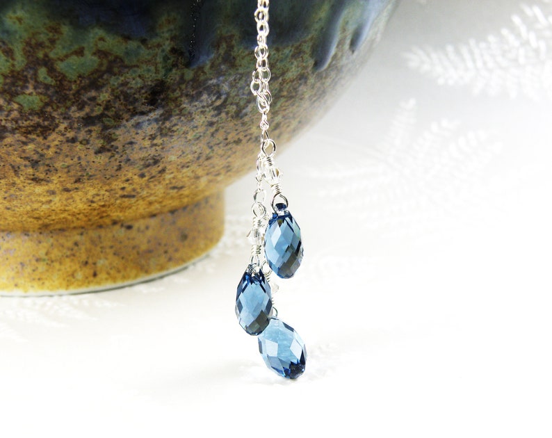 Sapphire Blue Swarovski Necklace, Triple Teardrop Crystal Pendant ...