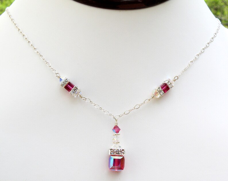 Ruby Crystal Necklace Sterling Silver or Gold Filled Choose | Etsy