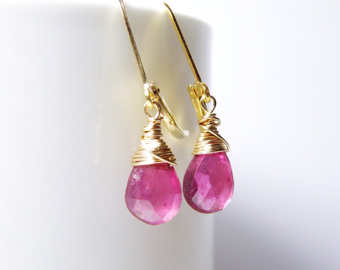 Natural Pink Ruby Earrings, 14k Gold Filled, Pink Sapphire Gemstone ...
