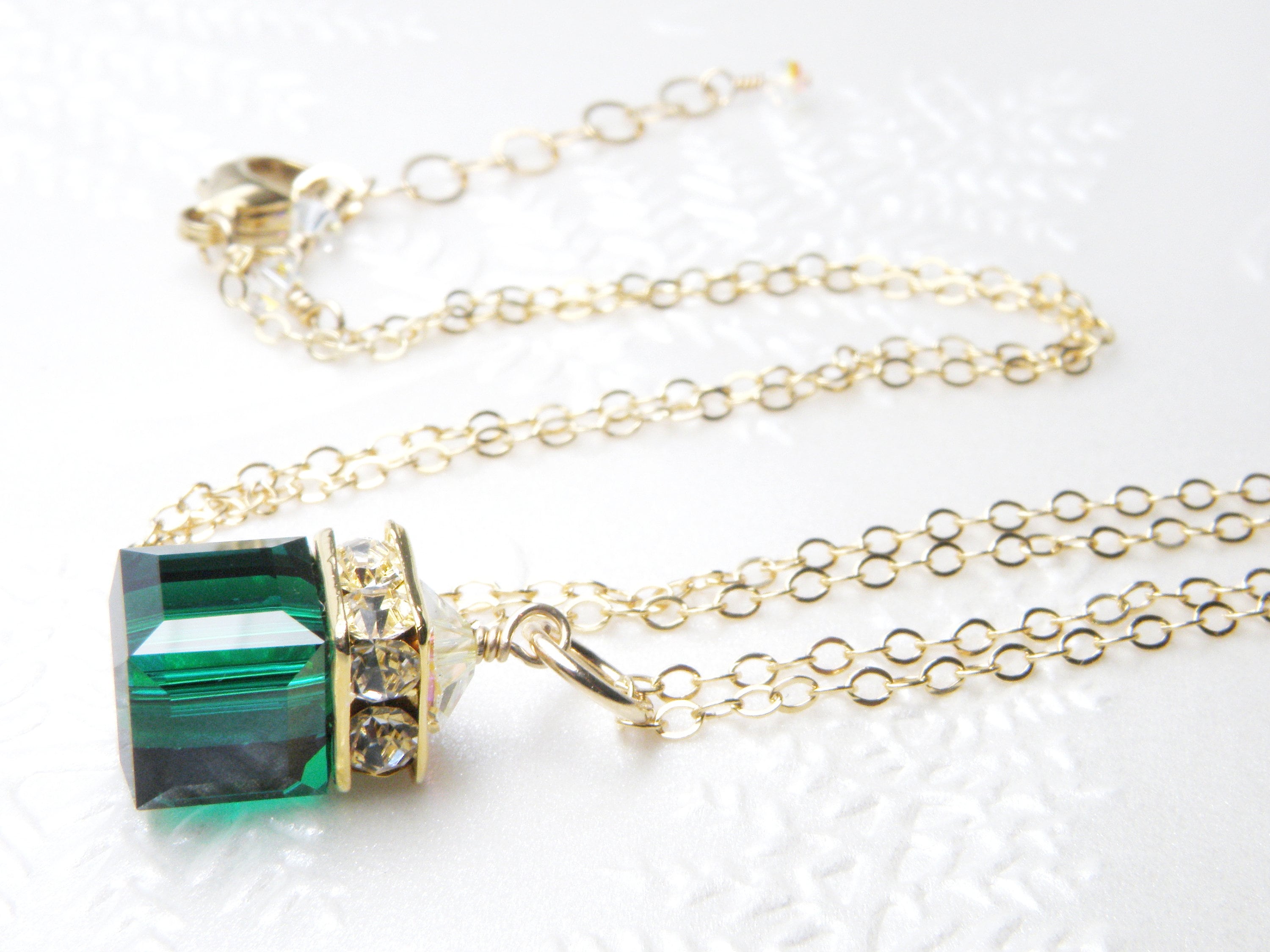 Emerald Crystal Jewelry Set Gold Filled Deep Green Swarovski | Etsy