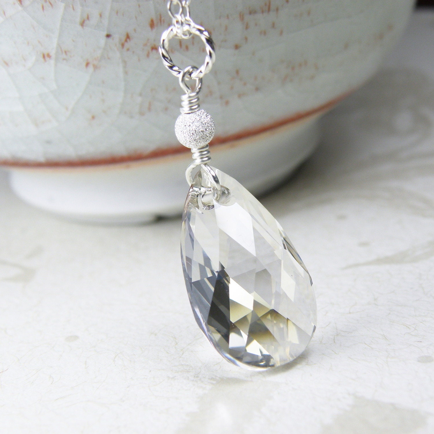 Silver Teardrop Swarovski Crystal Pendant Sterling Silver | Etsy