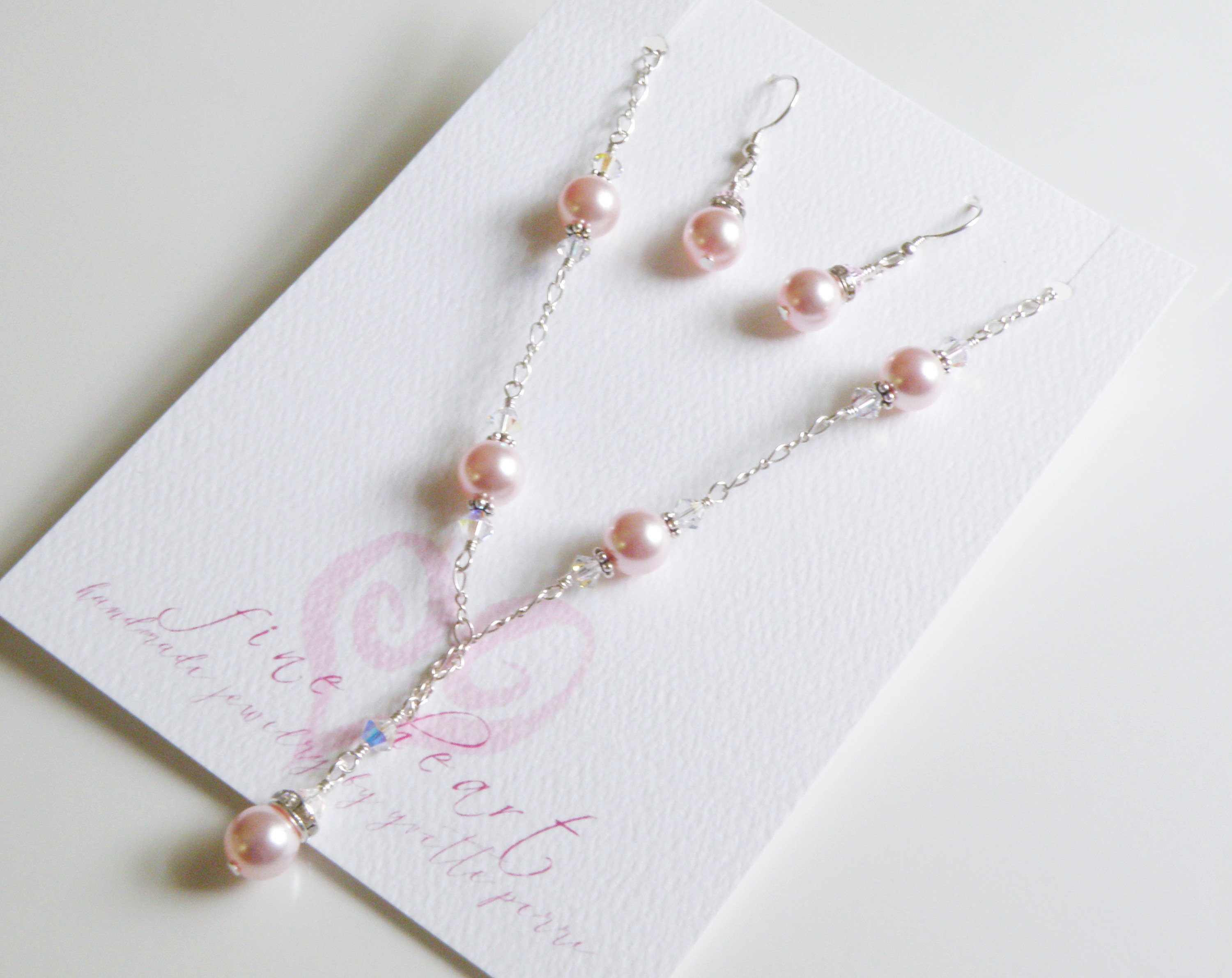 Pink Pearl Necklace, Sterling Silver Chain, Wire Wrapped Blush Pearls ...