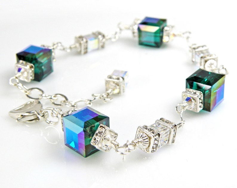 Emerald Crystal Bracelet Sterling Silver Dark Green | Etsy