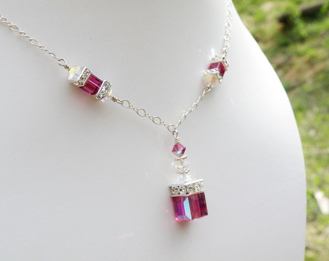 Ruby Crystal Necklace Sterling Silver or Gold Filled Choose | Etsy