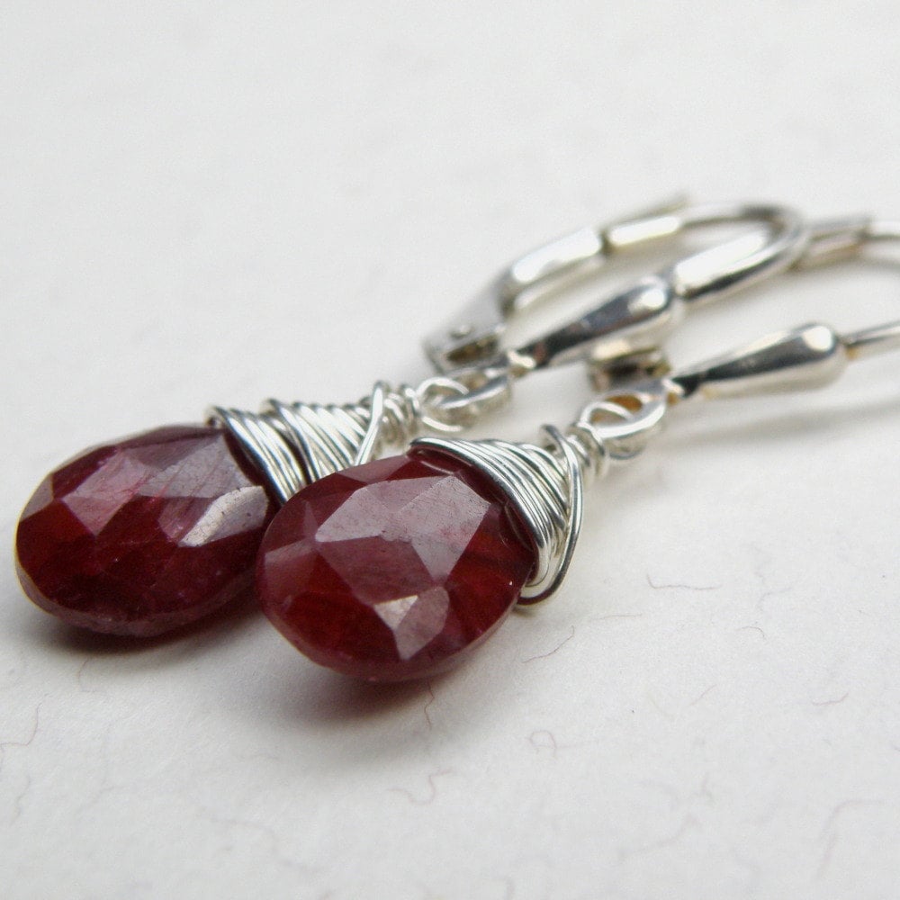 Natural Ruby Earrings Sterling Silver Red Gemstone Earrings - Etsy