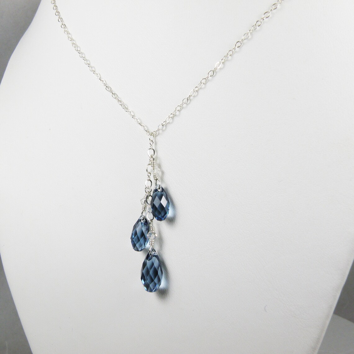 Sapphire Blue Swarovski Necklace Triple Teardrop Crystal - Etsy