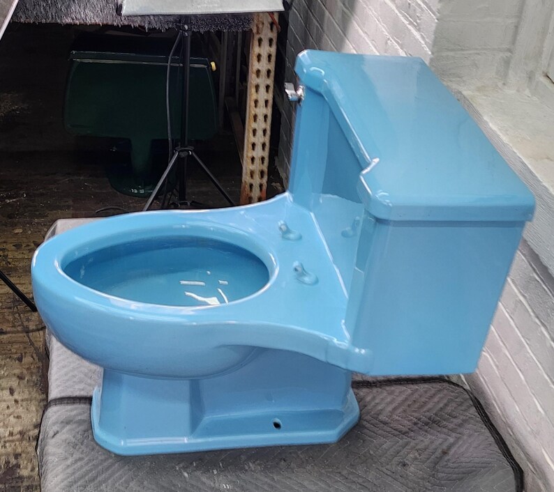 Kohler Bright Blue Vintage Bathroom Toilet Elongated Bowl One Piece ...
