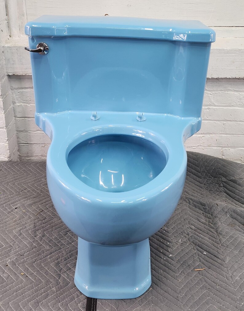 Kohler Bright Blue Vintage Bathroom Toilet Elongated Bowl One Piece ...