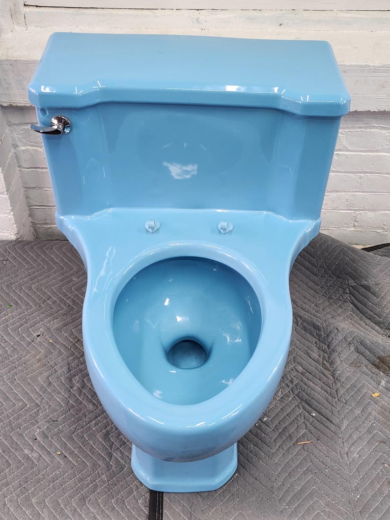 Kohler Bright Blue Vintage Bathroom Toilet Elongated Bowl One Piece ...