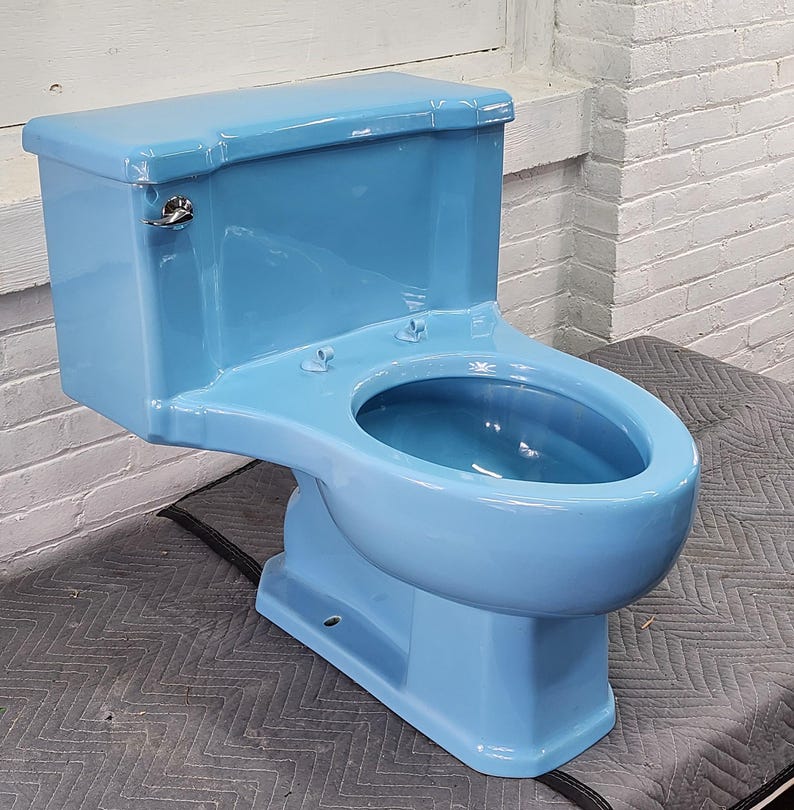 Kohler Bright Blue Vintage Bathroom Toilet Elongated Bowl One Piece ...