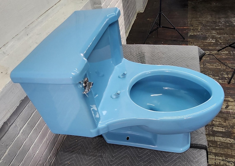 Kohler Bright Blue Vintage Bathroom Toilet Elongated Bowl One Piece ...
