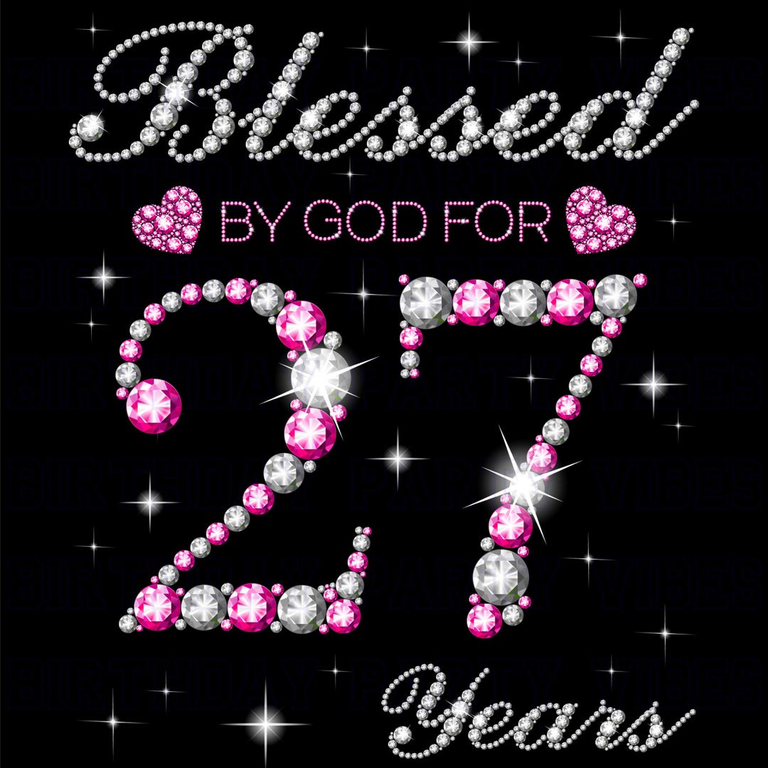 27th Birthday PNG Design: Pink & Silver Rhinestone (digital Download ...