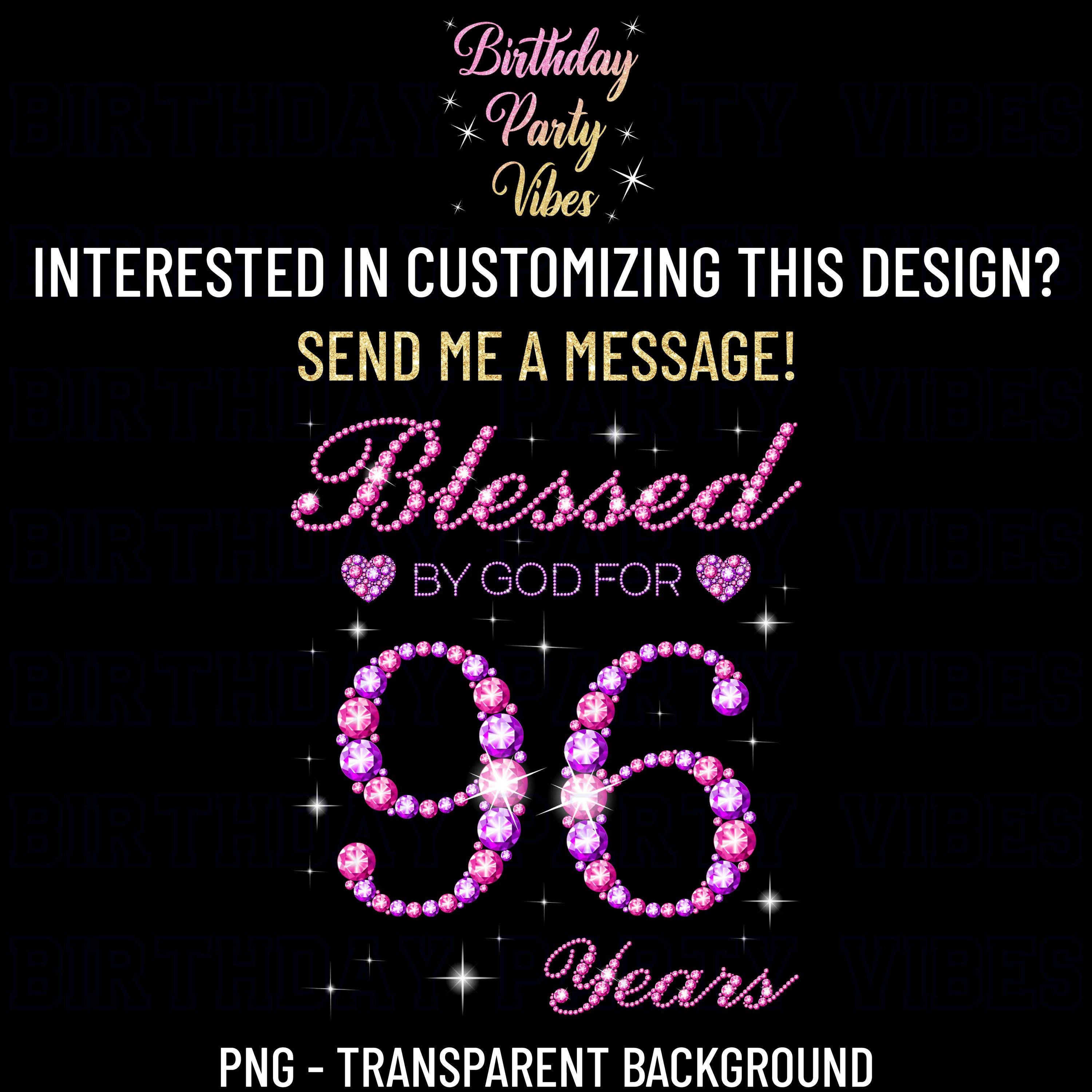 96th Birthday PNG Design: Pink Purple Diamond Heart Stars (digital ...