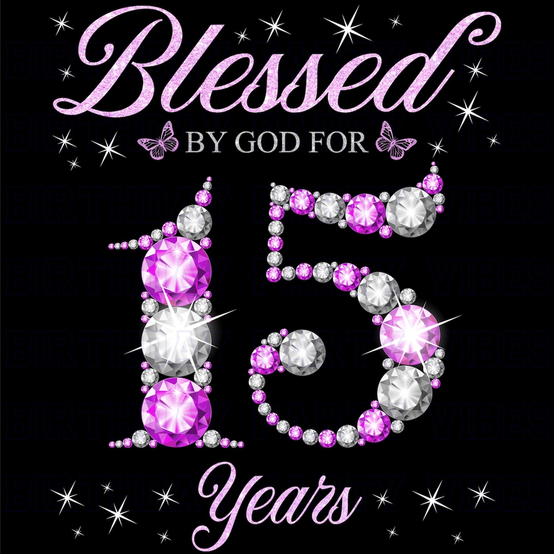 15th Birthday PNG: Purple Silver Diamonds, Stars (transparent Design ...