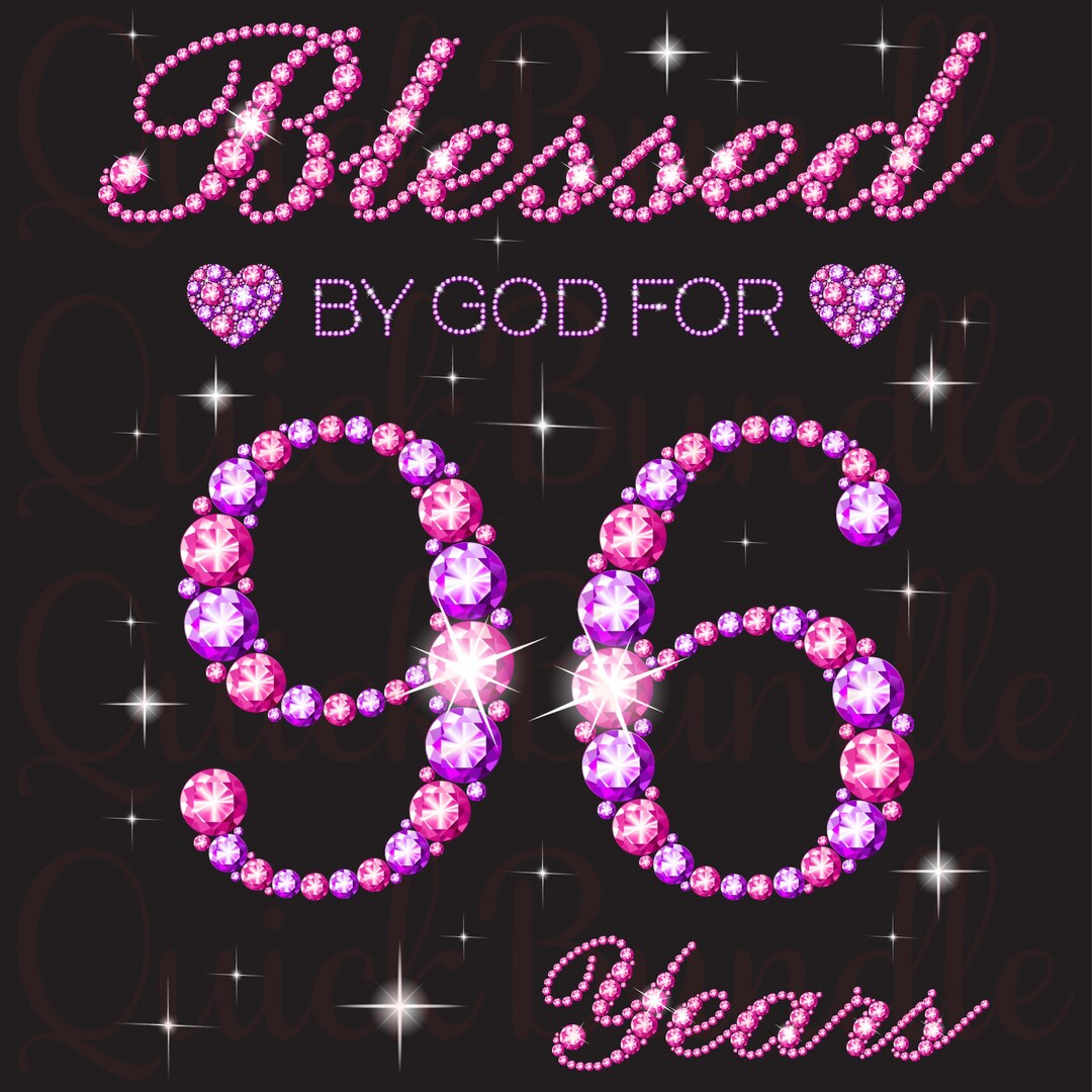 96th Birthday PNG Design: Pink Purple Diamond Heart Stars (digital ...