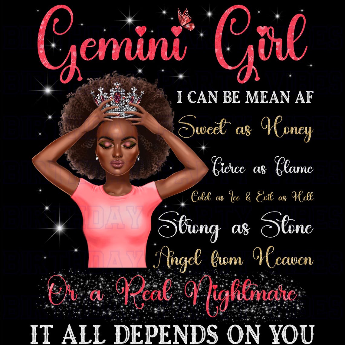 Gemini Girl Png Afro Queen Birthday Design Transparent Background Etsy