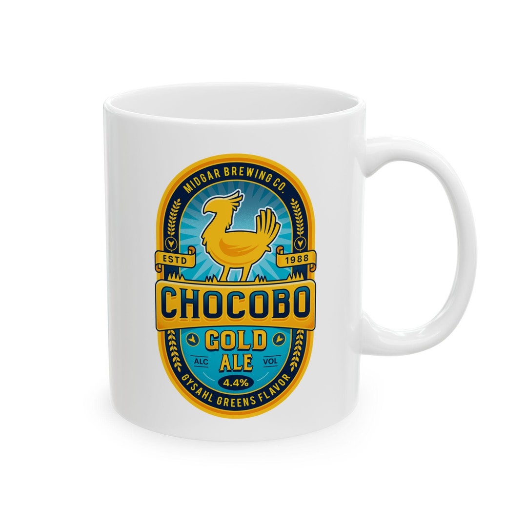 Chocobo Gold Beer Emblem Ceramic Mug (11oz or 15oz) // Final Fantasy ...