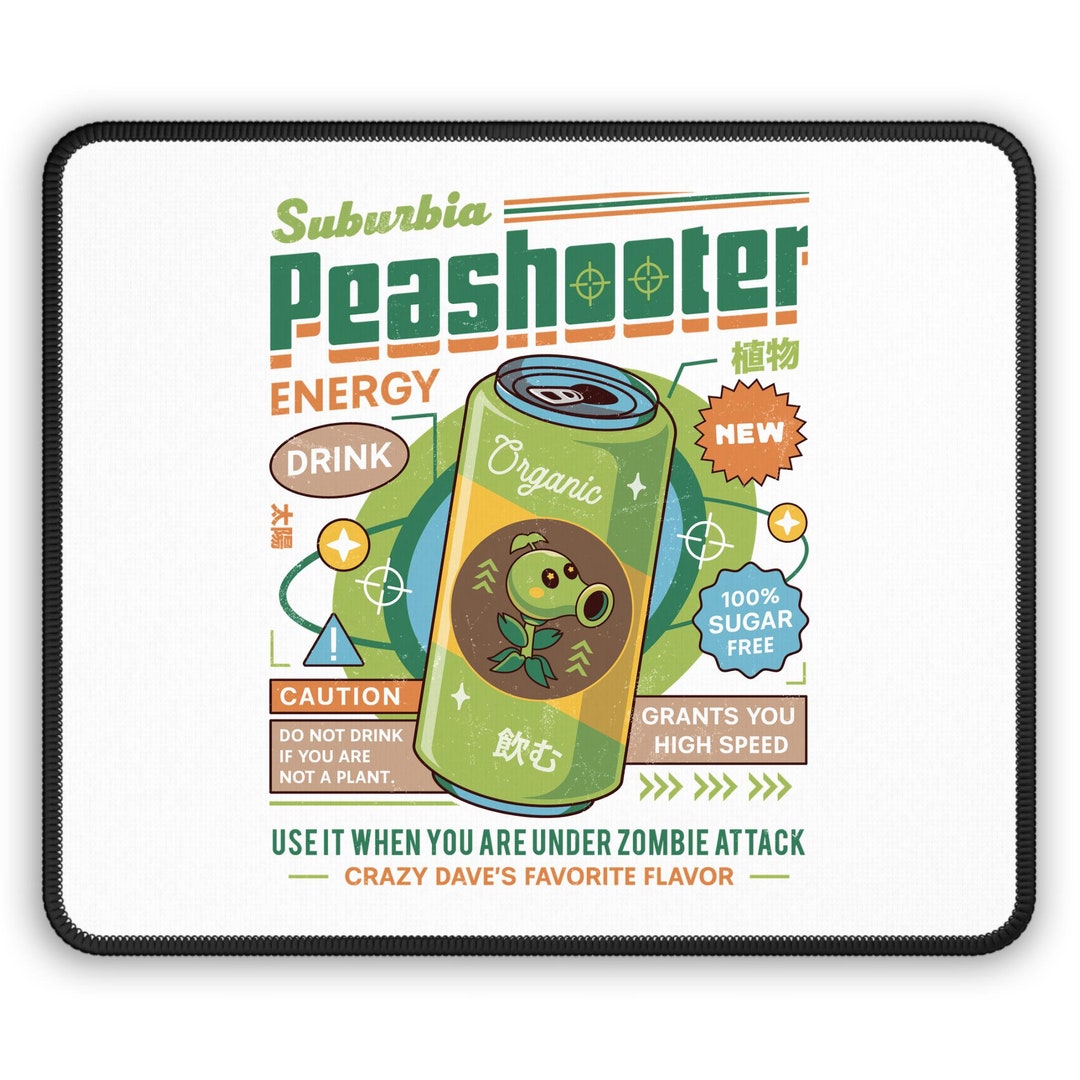 Mouse Pad Peashooter Energy Drink // Plants Vs Zombies Video Games ...