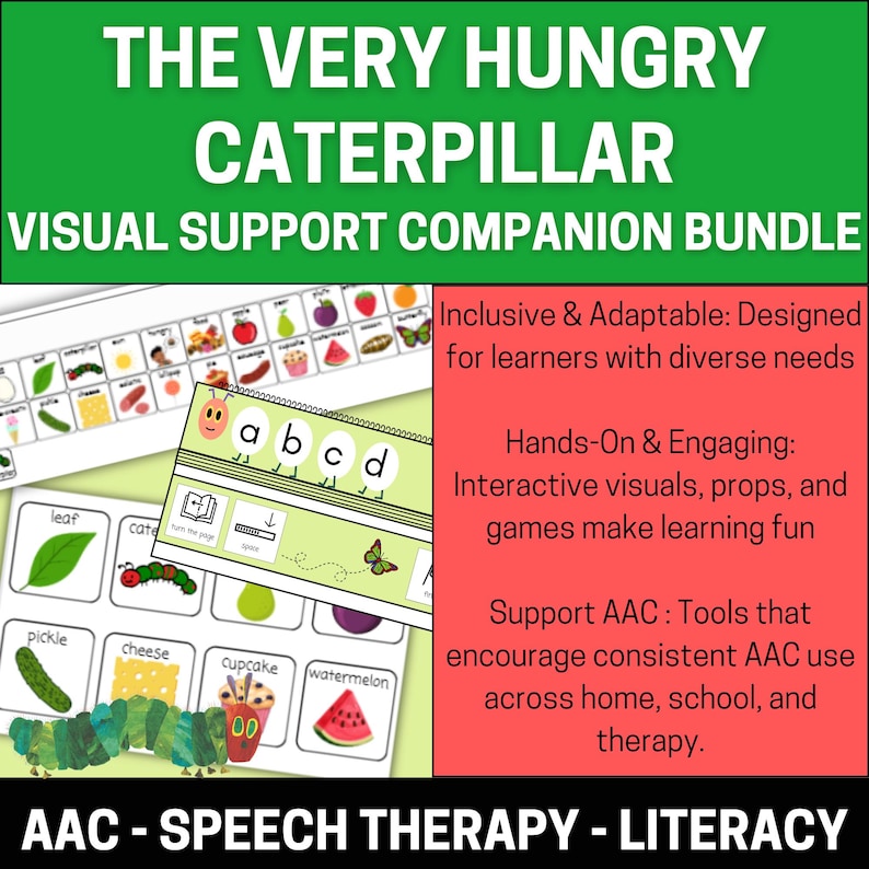 The Very Hungry Caterpillar Literacy and AAC Bundle (speech Therapy ...