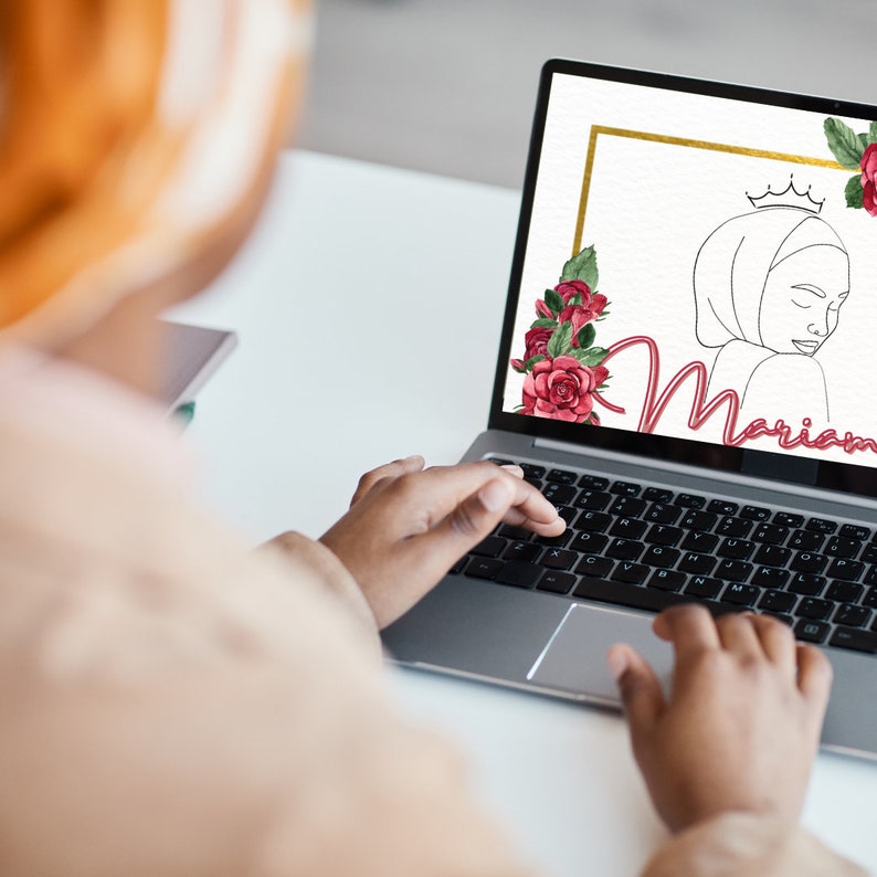 Custom Hijab / Hijabi Party Invitation Red Flowers Editable Invite and ...