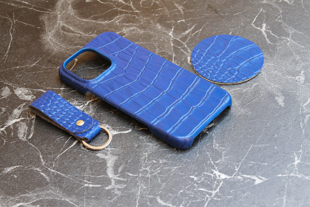 Magsafe Custom Croco Pattern Leather Phone Cover, Blue iPhone Case ...