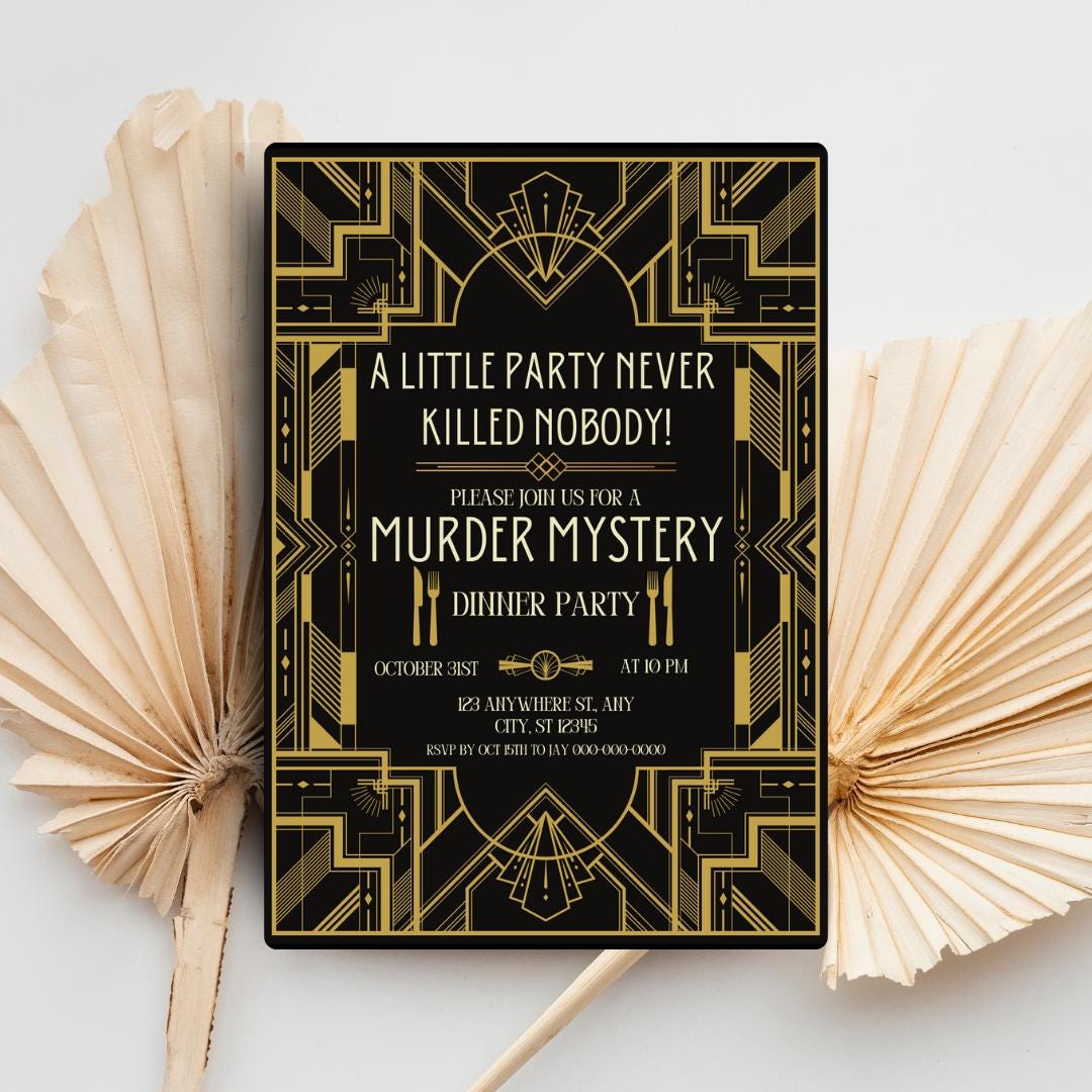 Murder Mystery Dinner Party Invitation Template, Great Gatsby ...