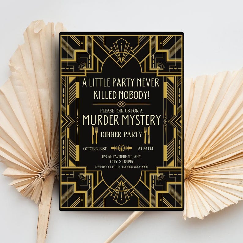 Murder Mystery Dinner Party Invitation Template, Great Gatsby ...