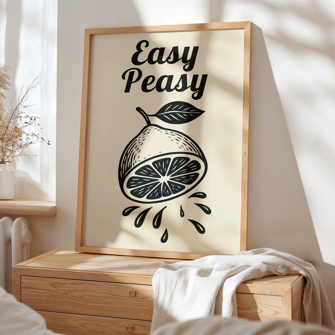 Easy Peasy Lemon Art Print, Funny Kitchen Wall Decor, Black and White ...